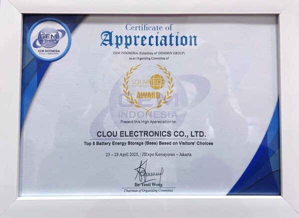 CLOU Electronics、「Battery Energy Storage Indonesia 2025」において「TOP 5 ...